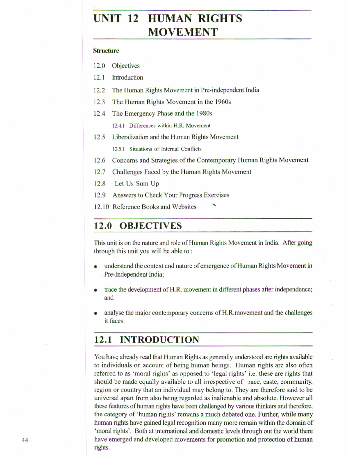 Civil rights - UNIT 12 HUMAN RIGHTS MOVEMENT· Structure 12 Objectives ...