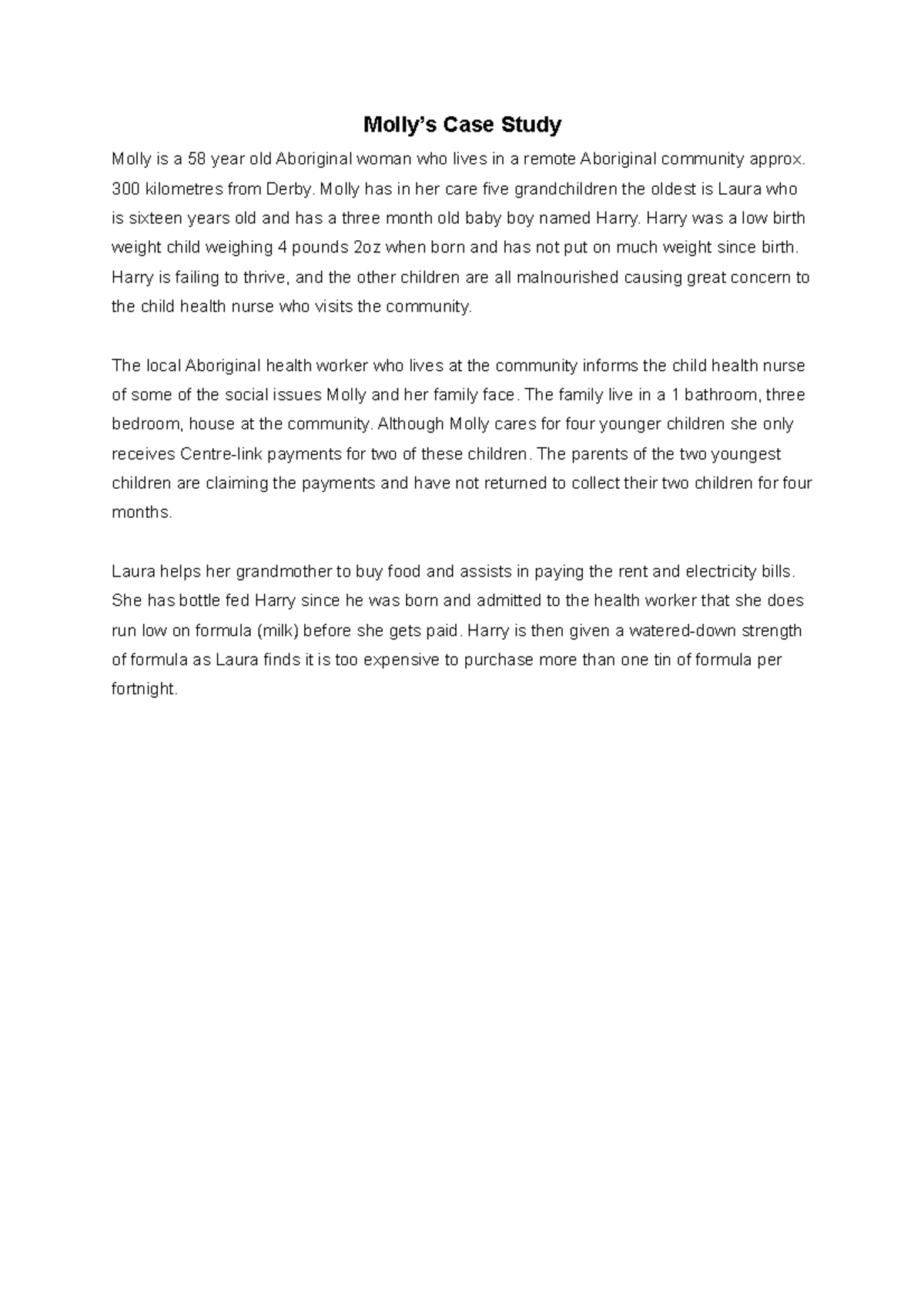 Case study Example - Molly’s Case Study Molly is a 58 year old ...