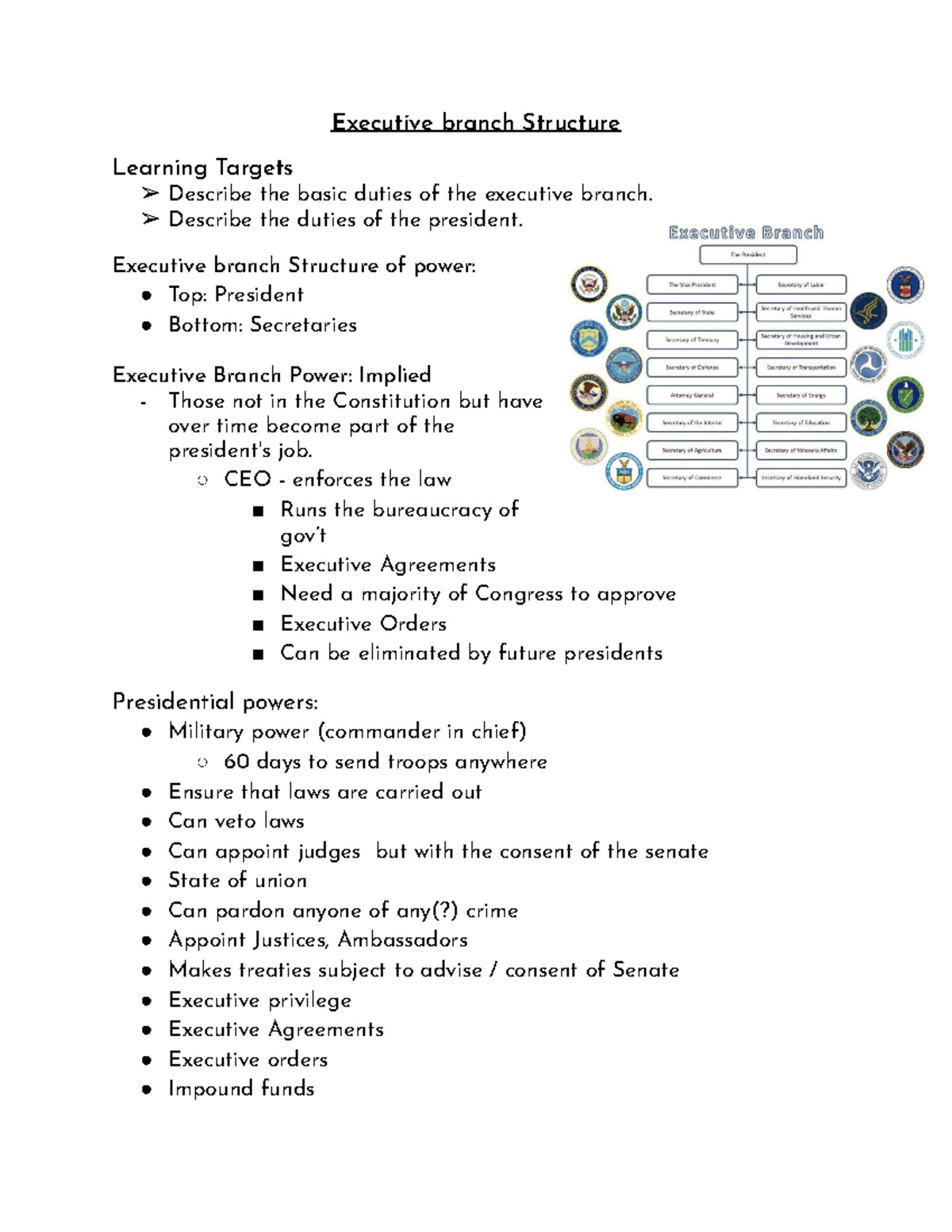 10 20-Notes - Notes I took during class. - Executive branch Structure ...