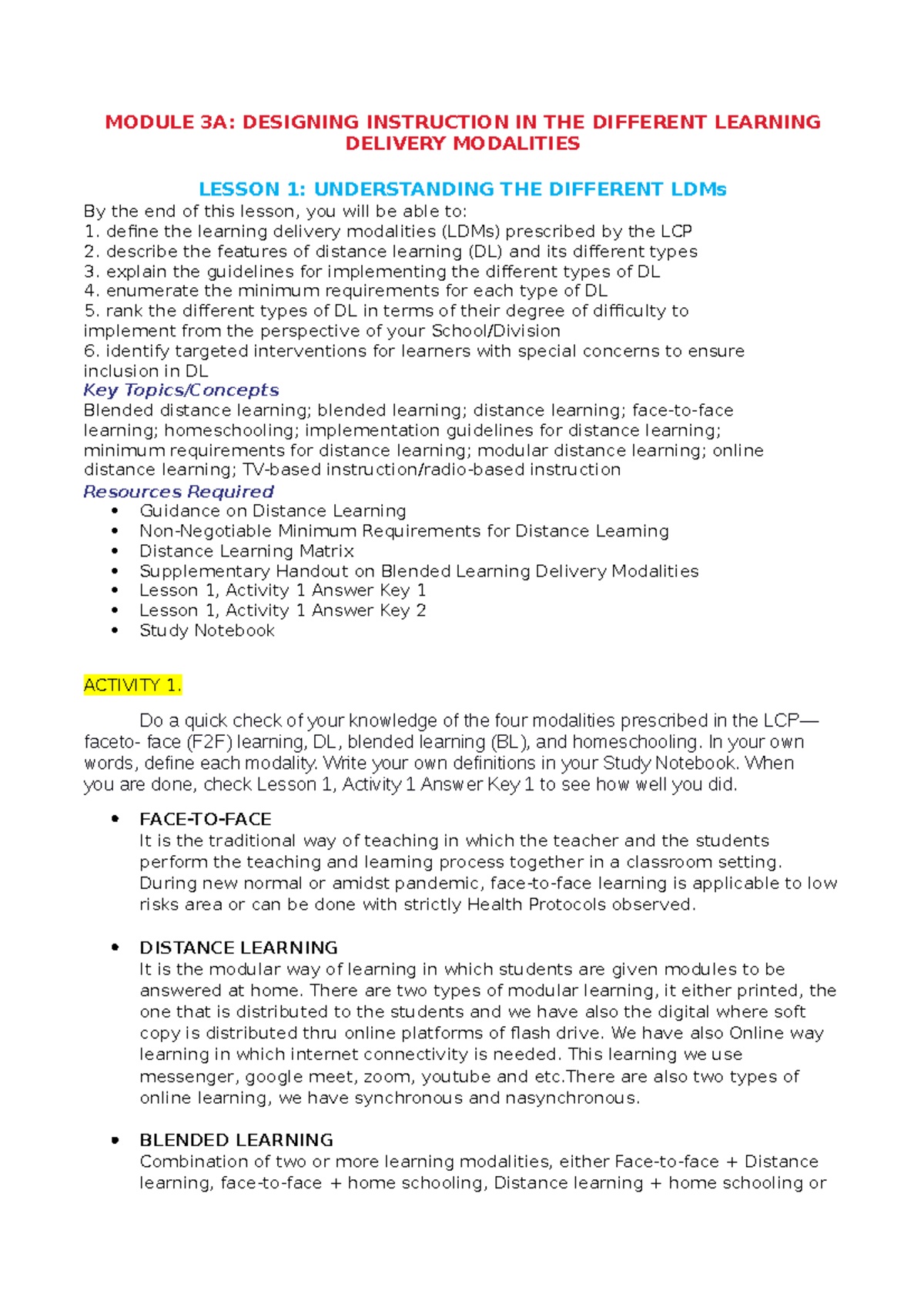 LDM 3A - LDM - MODULE 3A: DESIGNING INSTRUCTION IN THE DIFFERENT ...