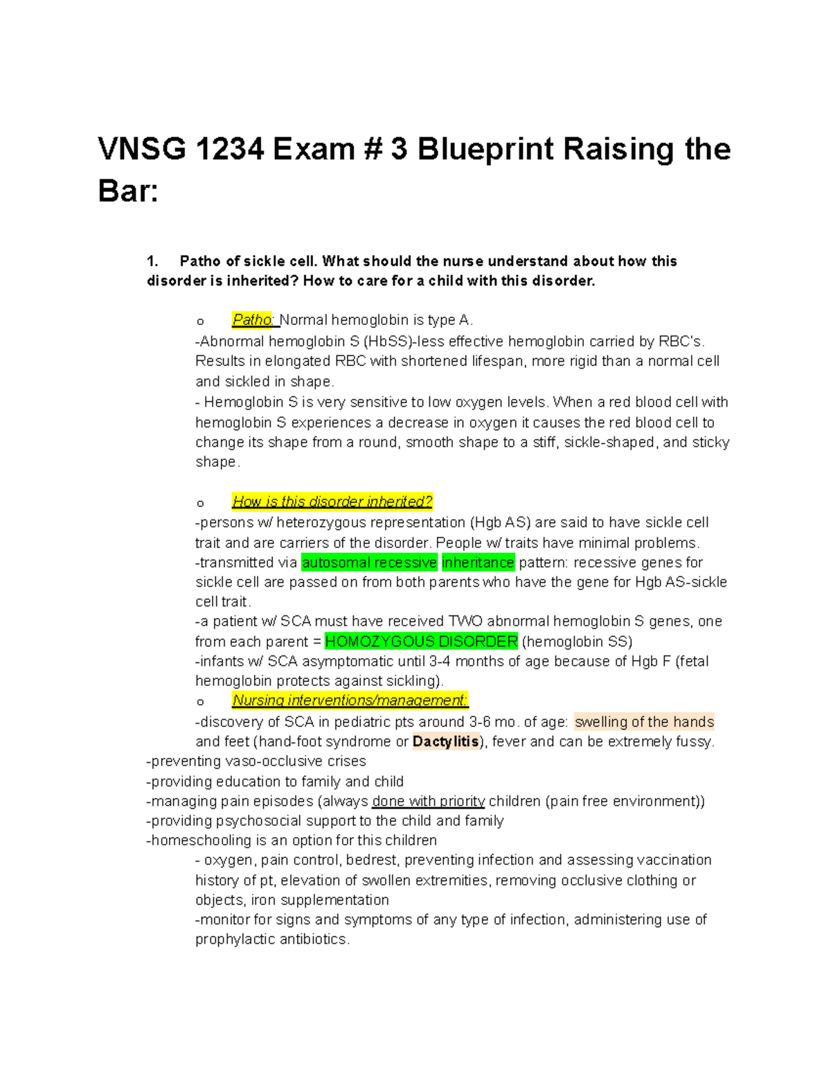 VNSG 1234 Exam # 3 Blueprint Rising the Bar - VNSG 1234 Exam # 3 ...