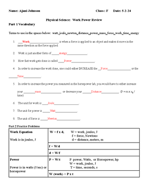 Worksheet - work and power problemskey - Worksheet: Work & Power ...