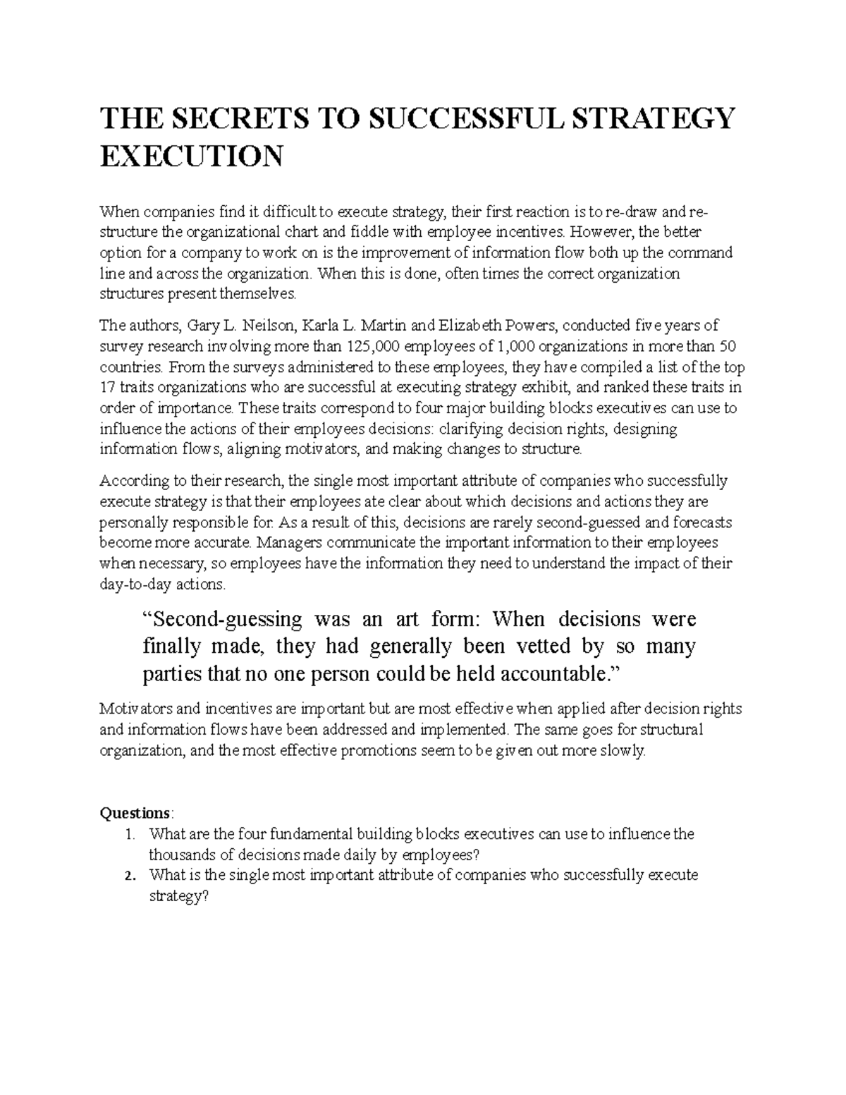 THE Secrets TO Successful Strategy Execution - THE SECRETS TO ...