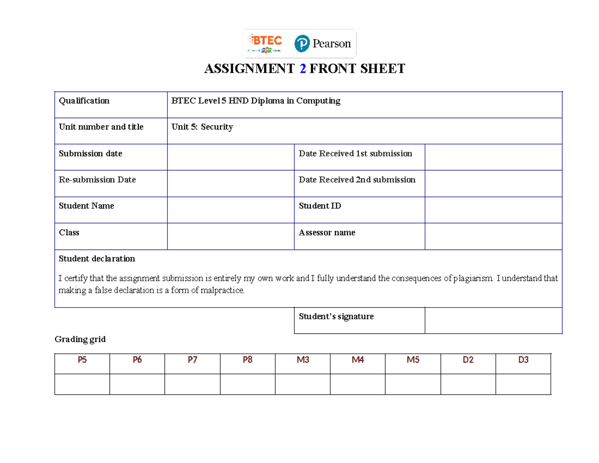 Assignment 2 Frontsheet Security - ASSIGNMENT 2 FRONT SHEET ...