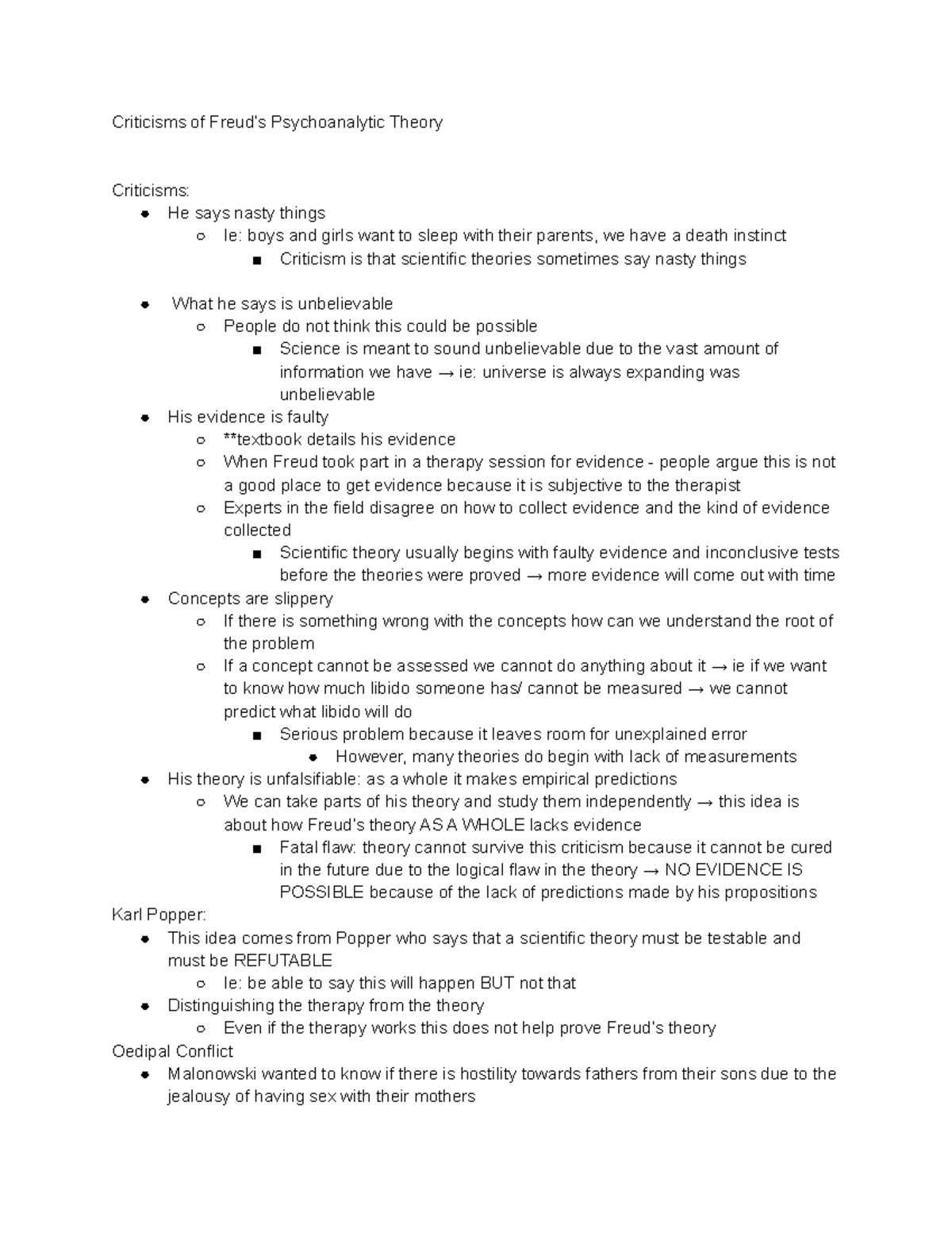 Sigmund Freud Notes - Criticisms of Freud’s Psychoanalytic Theory ...
