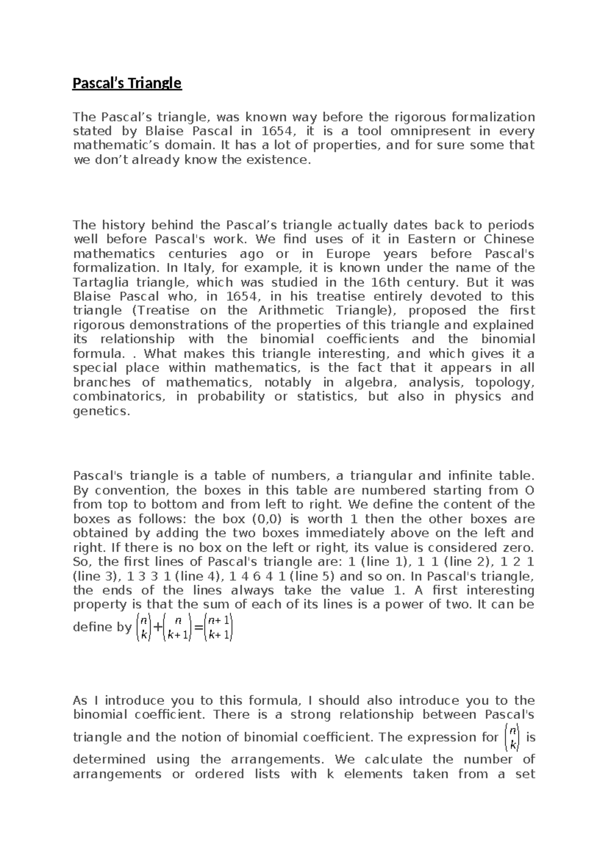 Pascal's triangle - DNL euro oral - Pascal’s Triangle The Pascal’s ...