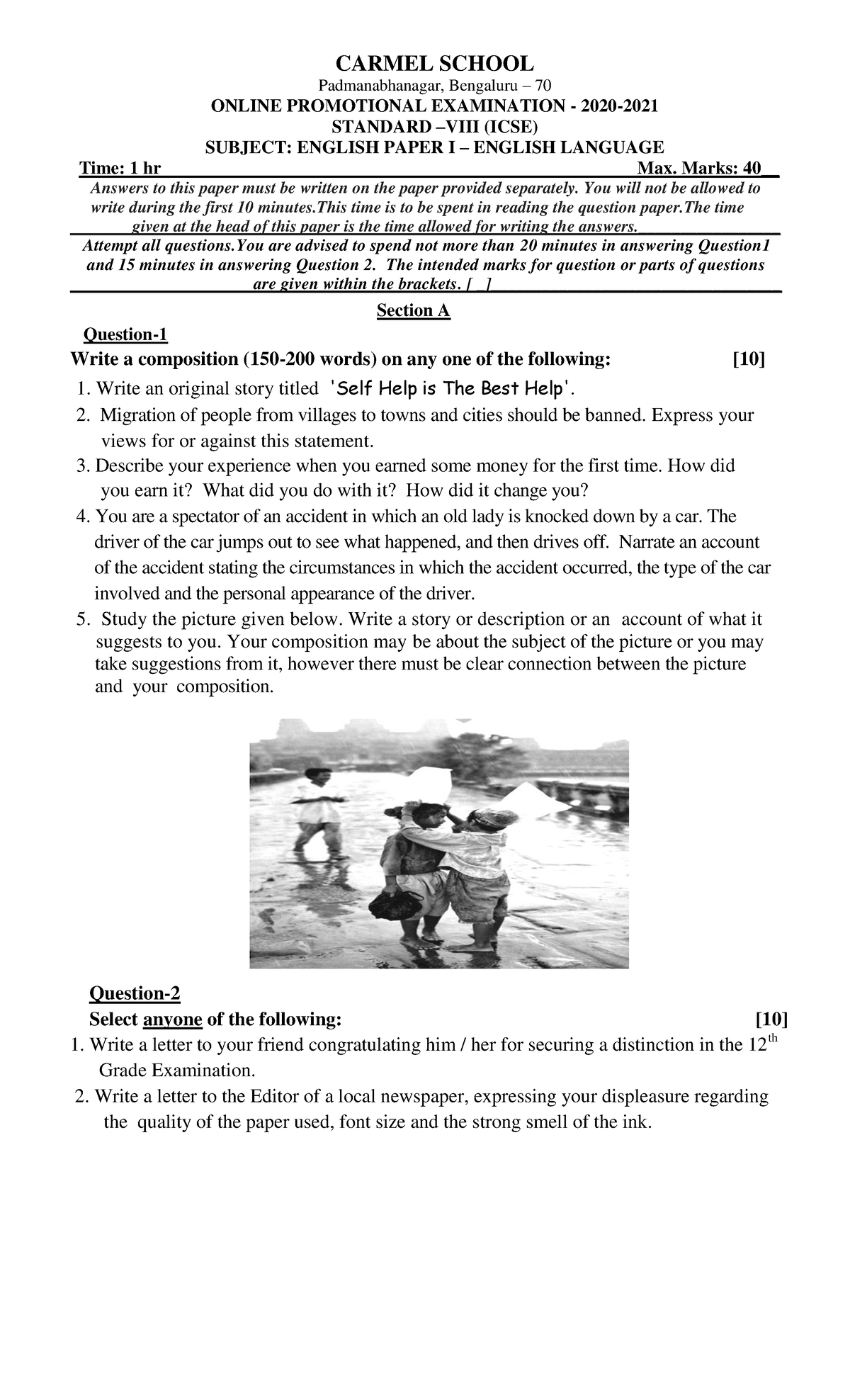 574733027 8 ICSE Eng lang English Paper 1 Promational Exam Q P - CARMEL ...