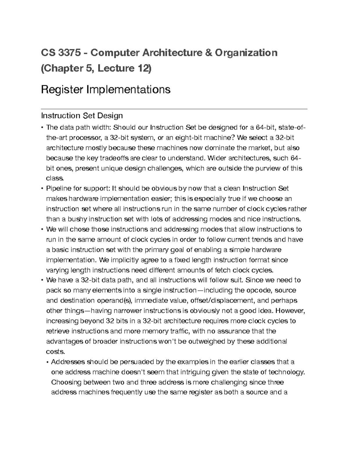 CS 3375 Notes - Ch5L12 - CS 3375 - Computer Architecture & Organization ...