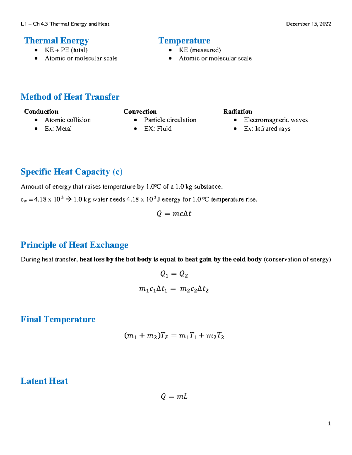 Grade 11 Lecture 1 - 2022-12-15 - Thermal Energy • KE + PE (total ...