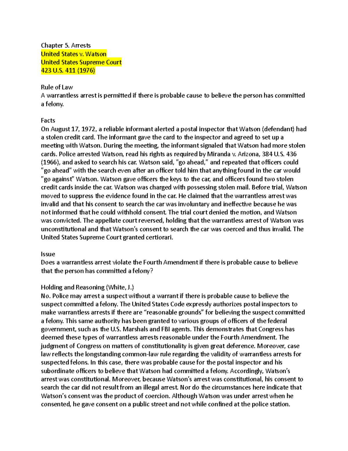 Chapter 5 Arrests - Crim Pro - Chapter 5. Arrests United States v ...