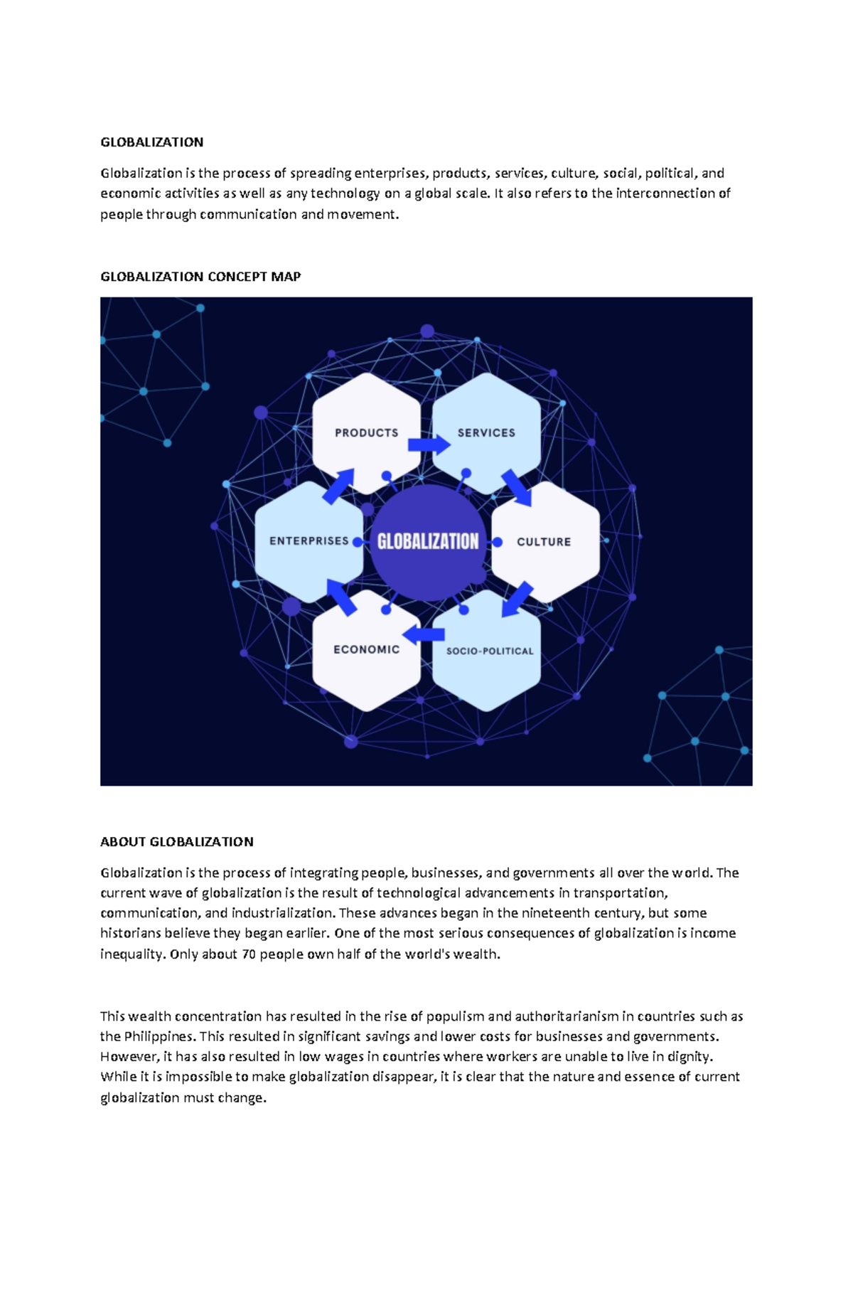 Globalization Notes - GLOBALIZATION Globalization is the process of ...