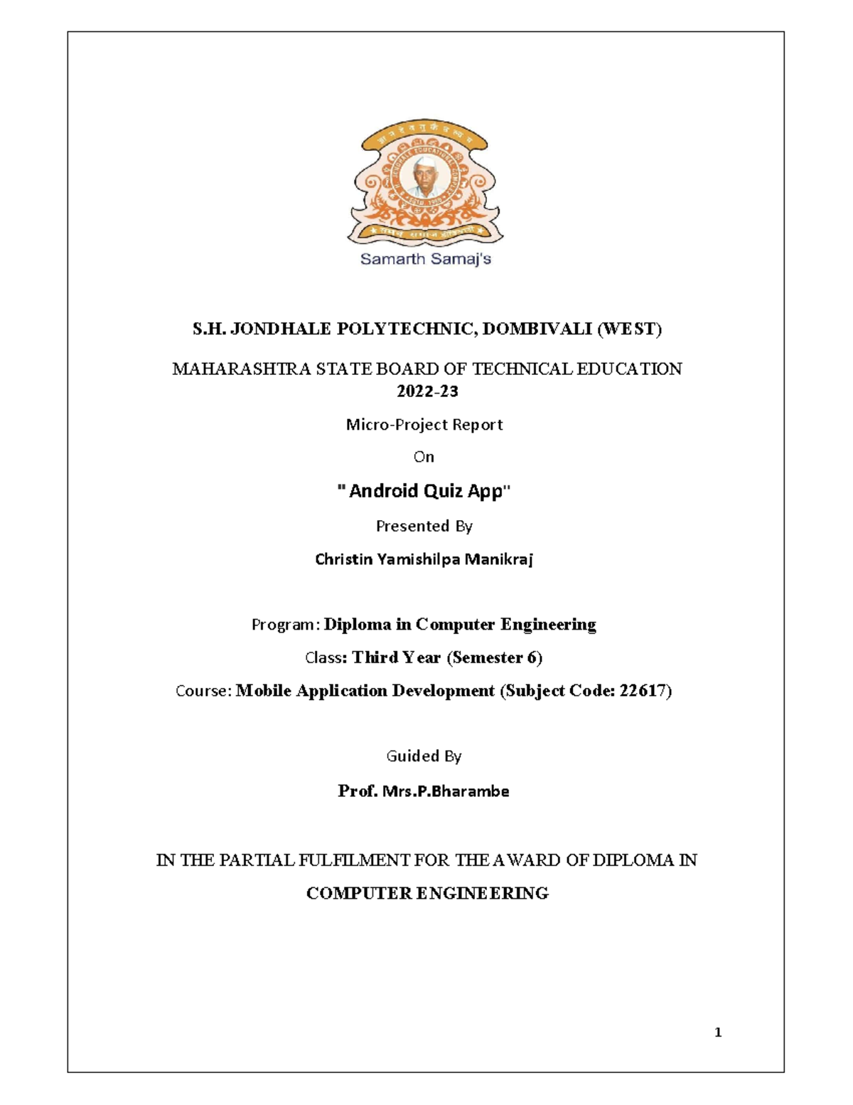 MAD Micro Project Yami - all the best - S. JONDHALE POLYTECHNIC ...