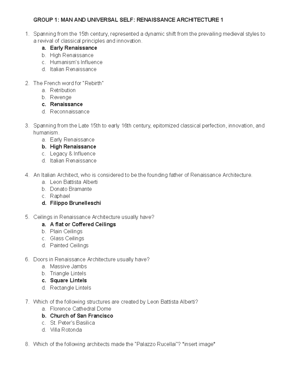 QUIZ - Renaissance 1 - GROUP 1: MAN AND UNIVERSAL SELF: RENAISSANCE ...