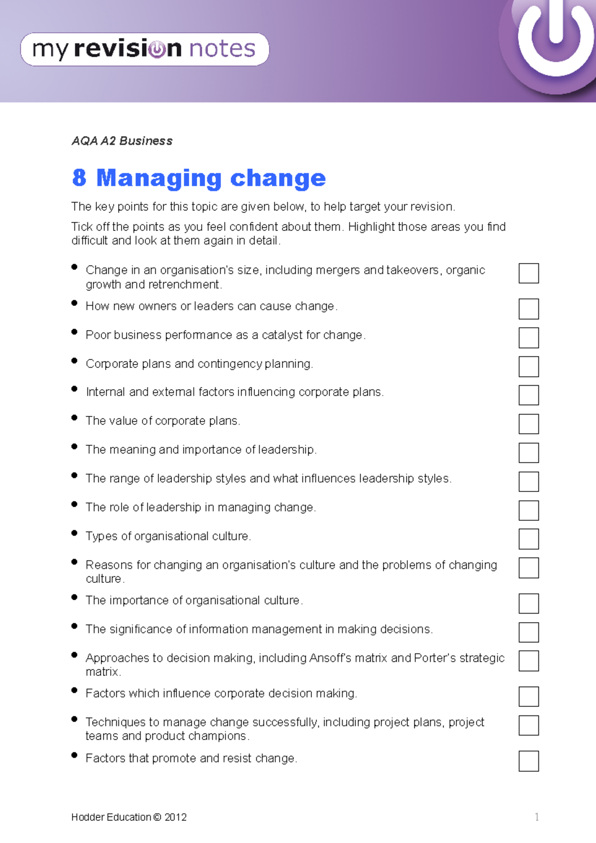 What you need to know 8 - Buisness revision and notes for test, exams ...