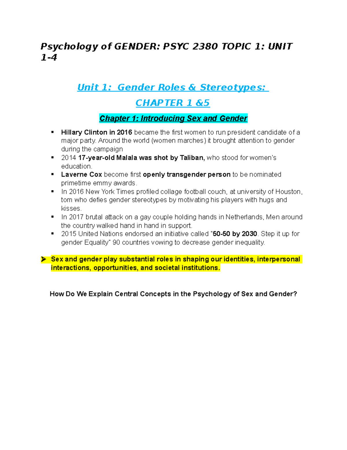 Psychology of Gender - reading for units 1-4, - PSYCH 2660 - U of M ...
