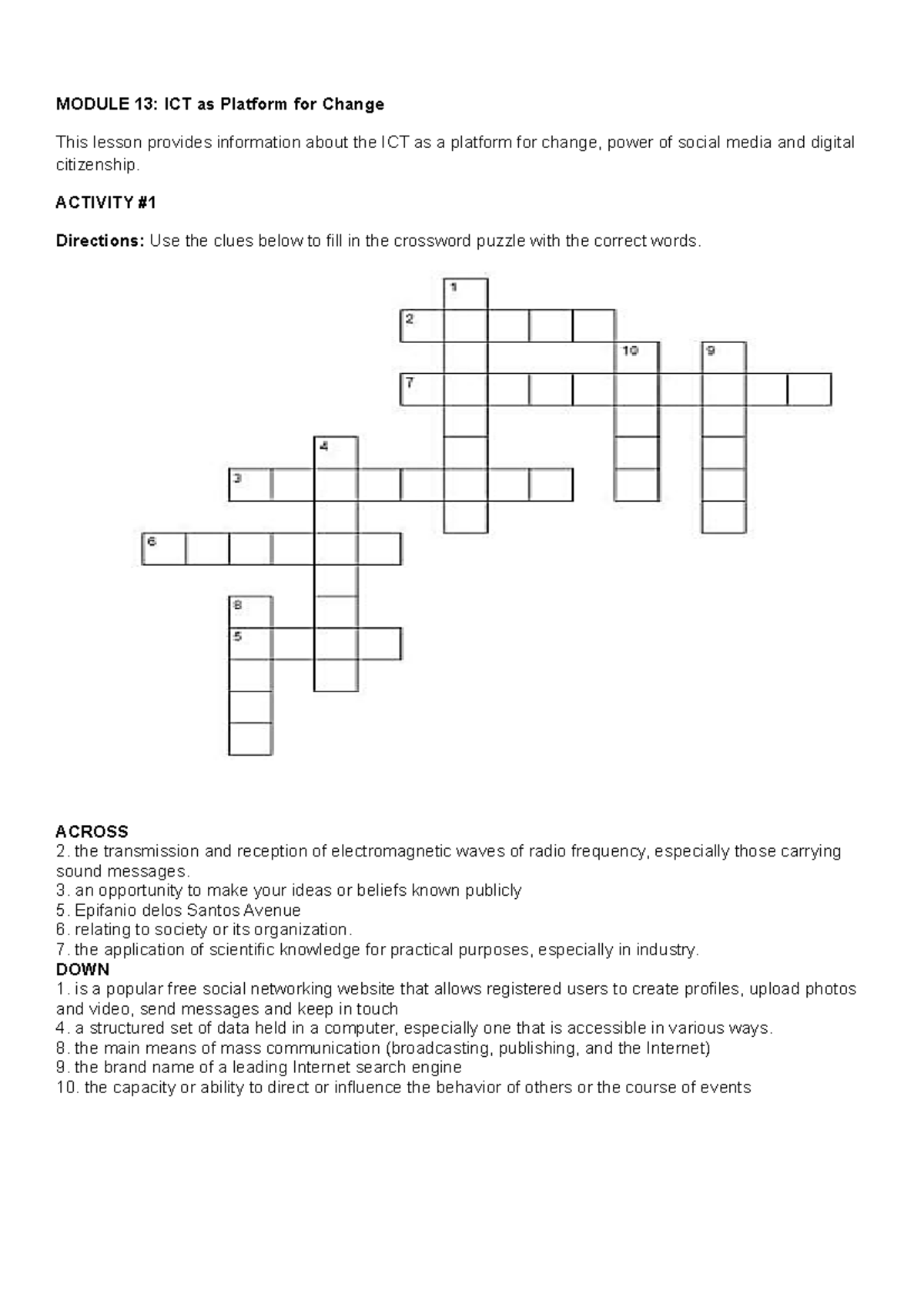 Module 13 - for your acads - MODULE 13: ICT as Platform for Change This ...