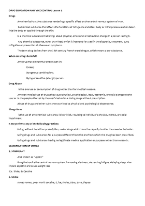 Guide for Drug Education and Vice Control - What is Drugs? Drug is ...