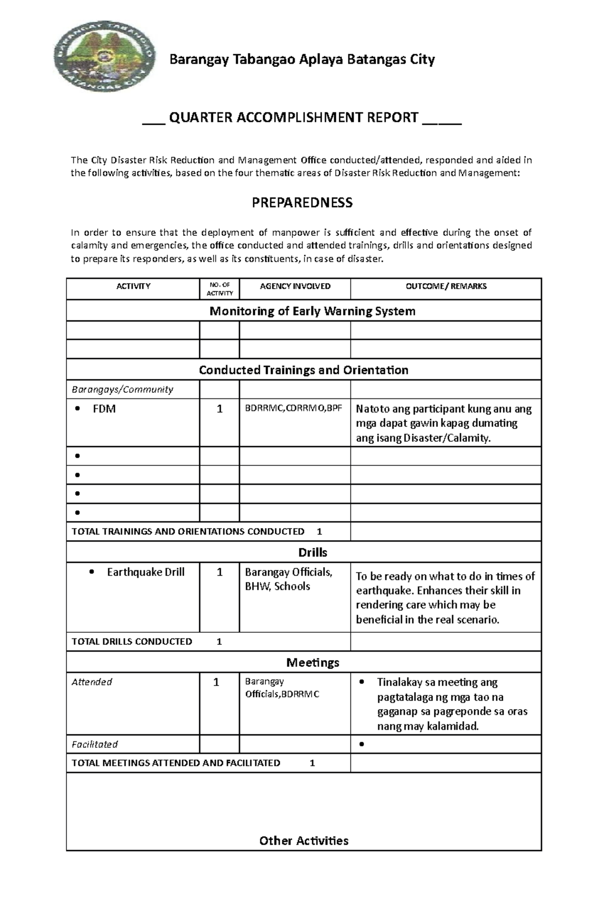 Barangay Annual Accomplishment Report About Road Construction My XXX