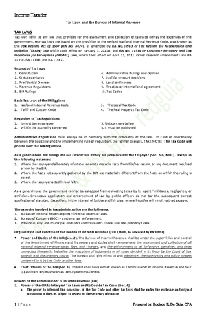 Income Taxation - Income Taxation Tax Laws and the Bureau of Internal ...