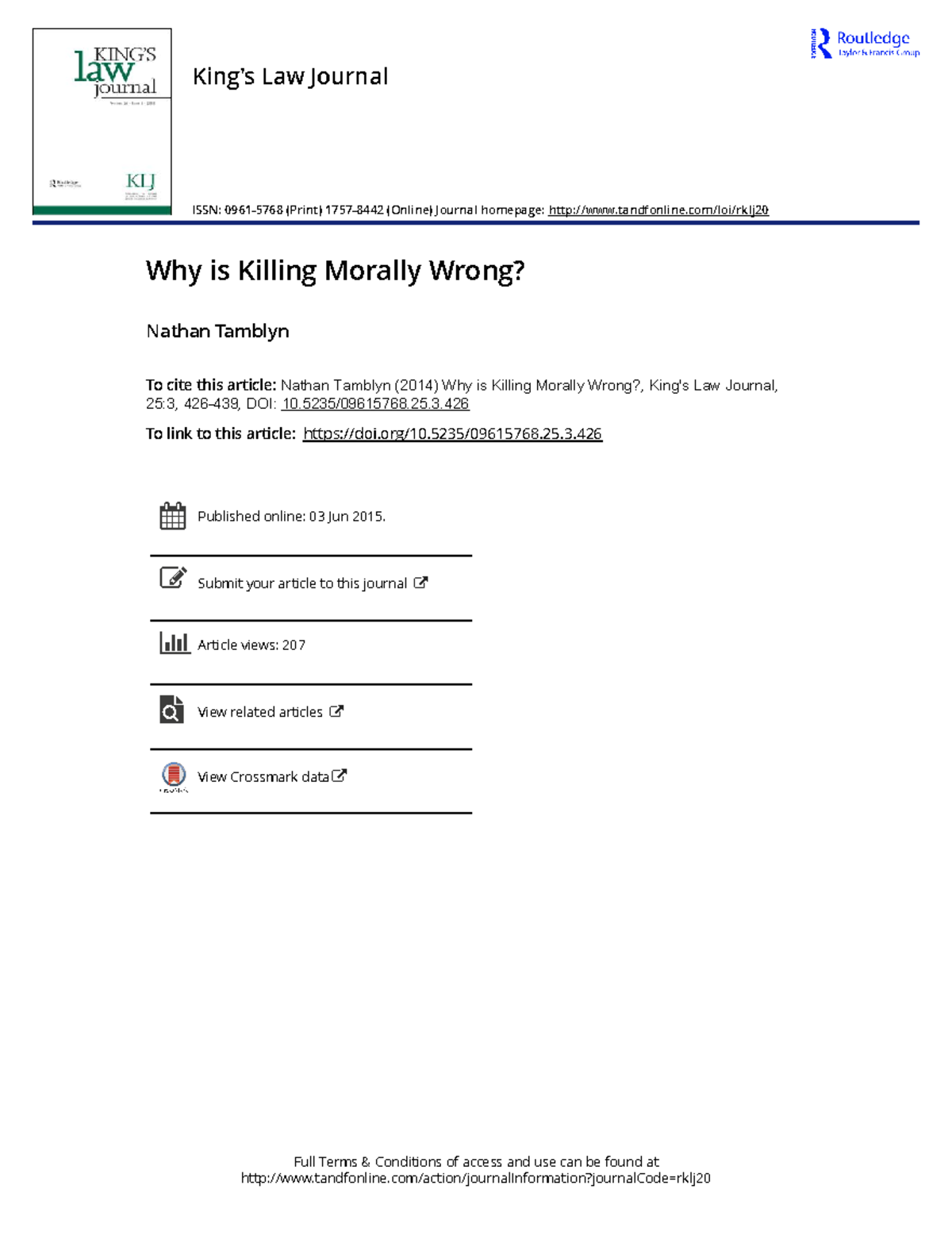 Why is kiling morally wrong pdf article - Full Terms & Conditions of ...