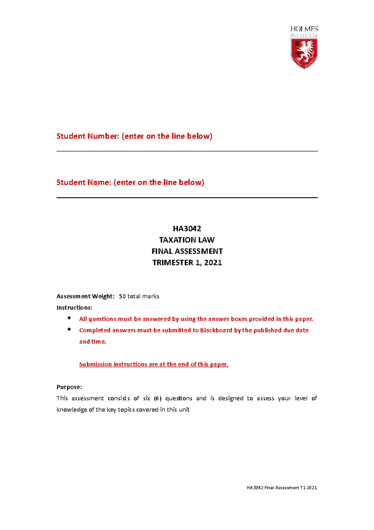 6835310 1 ha3042-taxation-law-final-assessment Questions and solutions ...