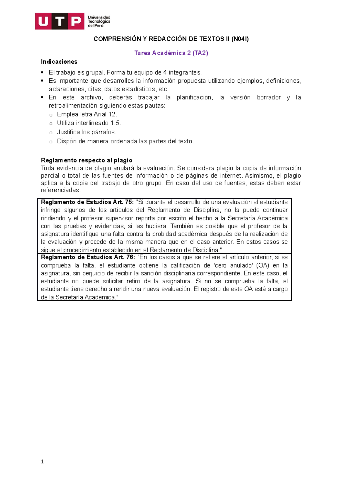 S11 - S12 - Tarea Académica 2 (TA2) versión borrador - COMPRENSIÓN Y REDACCIÓN DE TEXTOS II ...