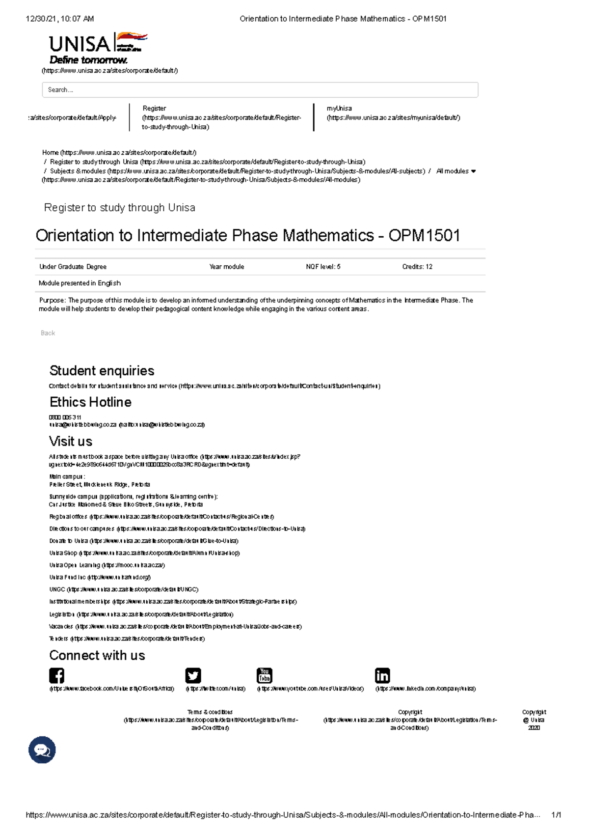 1.4 Orientation to Intermediate Phase Mathematics - OPM1501 - 12/30/21 ...