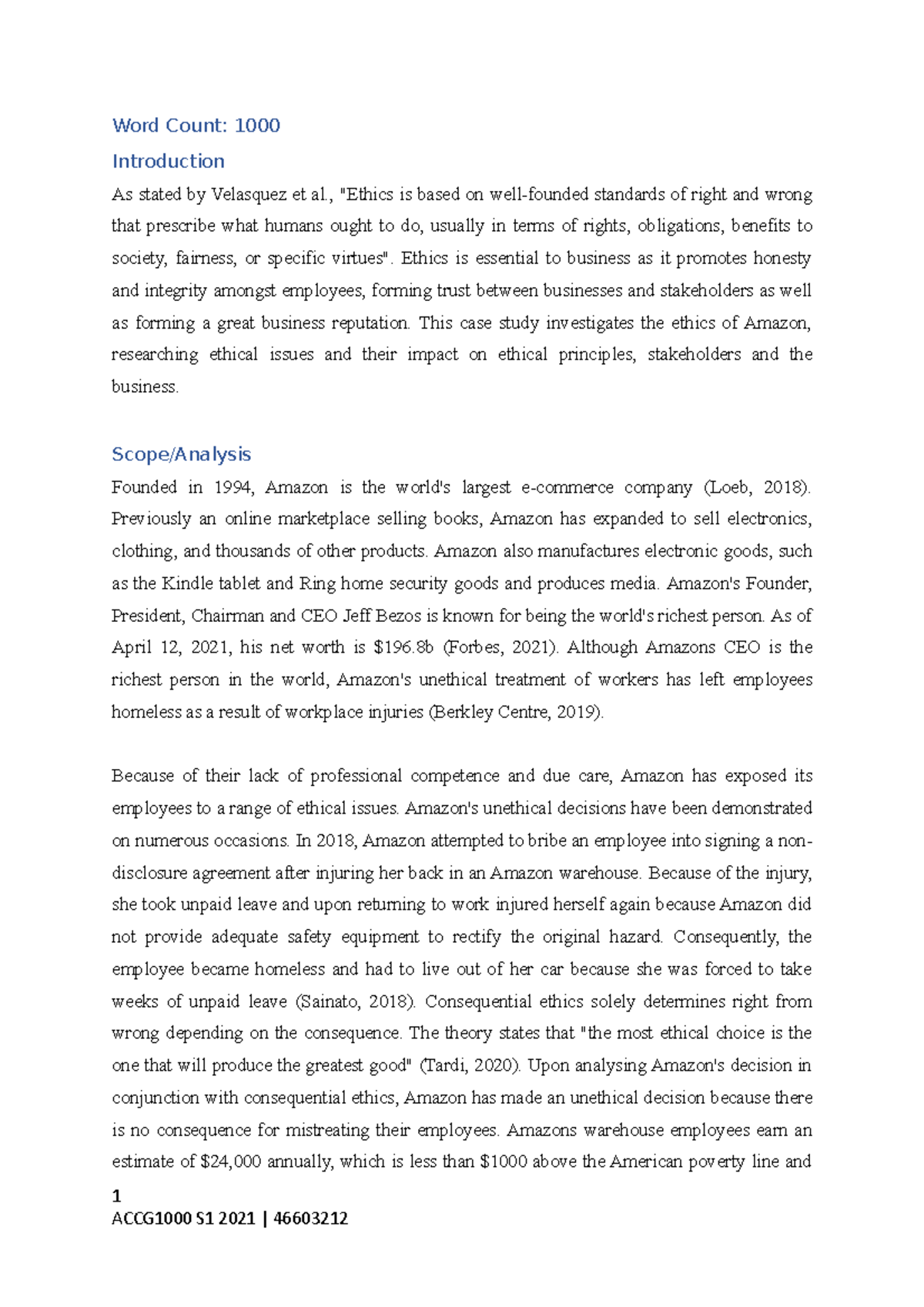 ACCG1000 Case Study - Word Count: 1000 Introduction As stated by ...