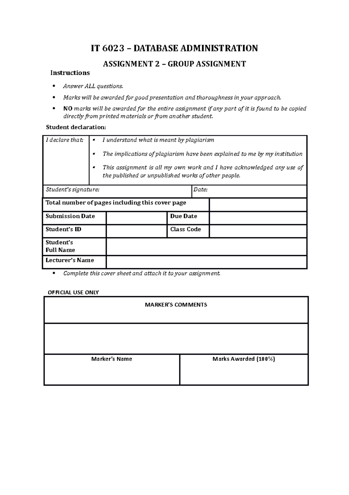 Cloud Assignment - IT 6023 – DATABASE ADMINISTRATION ASSIGNMENT 2 ...