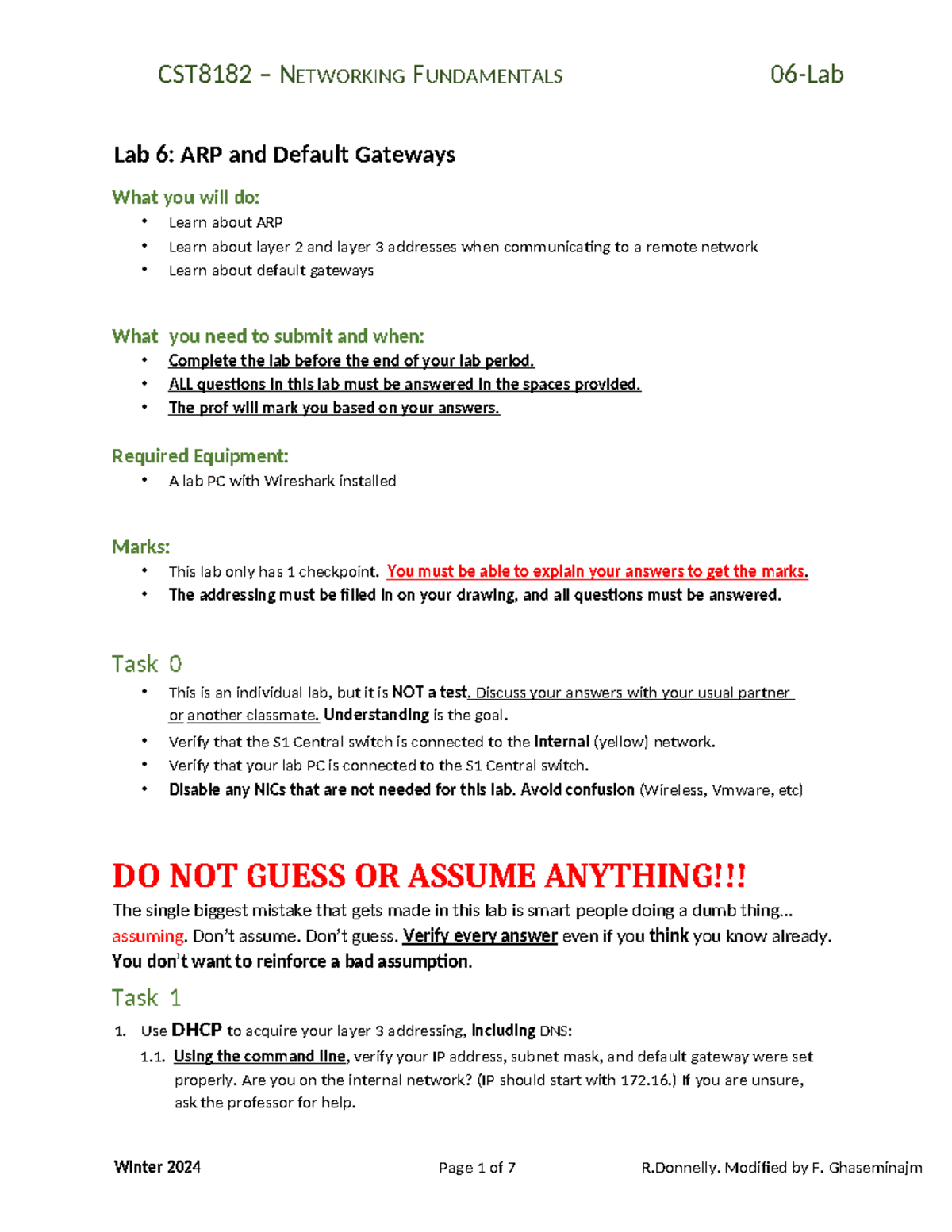 06-Lab-ARP and Default Gateways - Lab 6: ARP and Default Gateways What ...