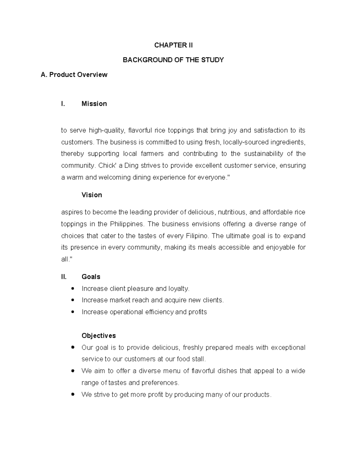 Business plan 2 - CHAPTER II BACKGROUND OF THE STUDY A. Product ...