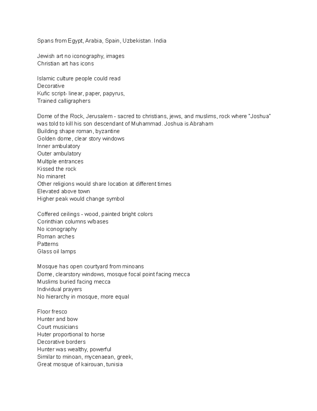 Islamic Art - Lecture notes 1 - Spans from Egypt, Arabia, Spain ...