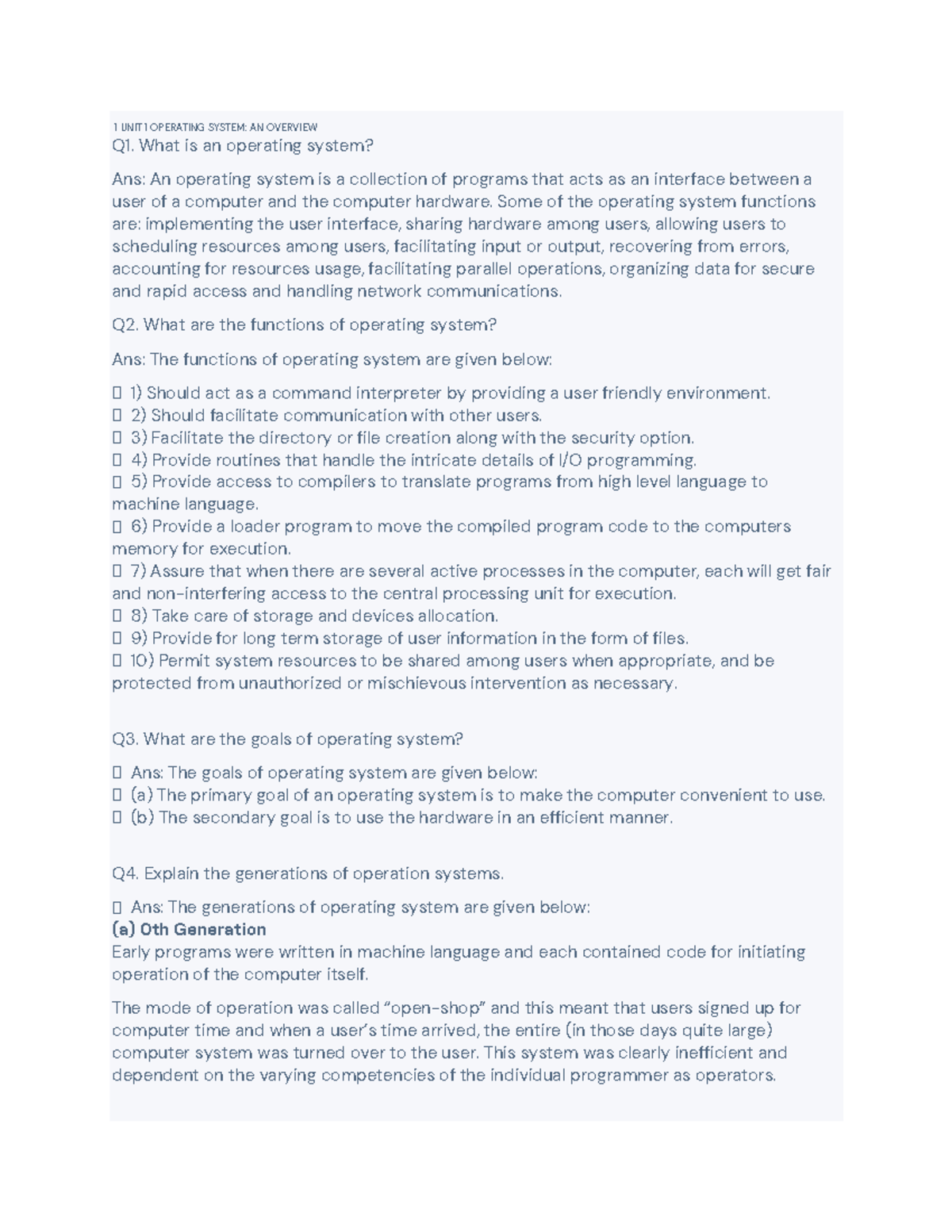 Os notes - 1 UNIT 1 OPERATING SYSTEM: AN OVERVIEW Q1. What is an ...
