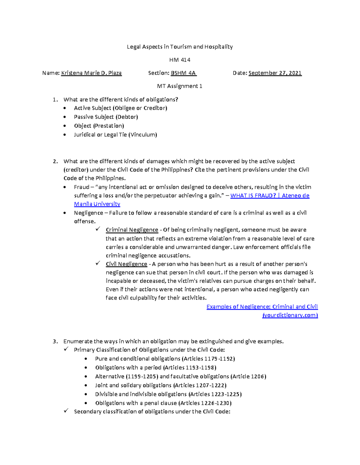 HM 414 - MT Assignment 1 asasdasd - Legal Aspects in Tourism and ...