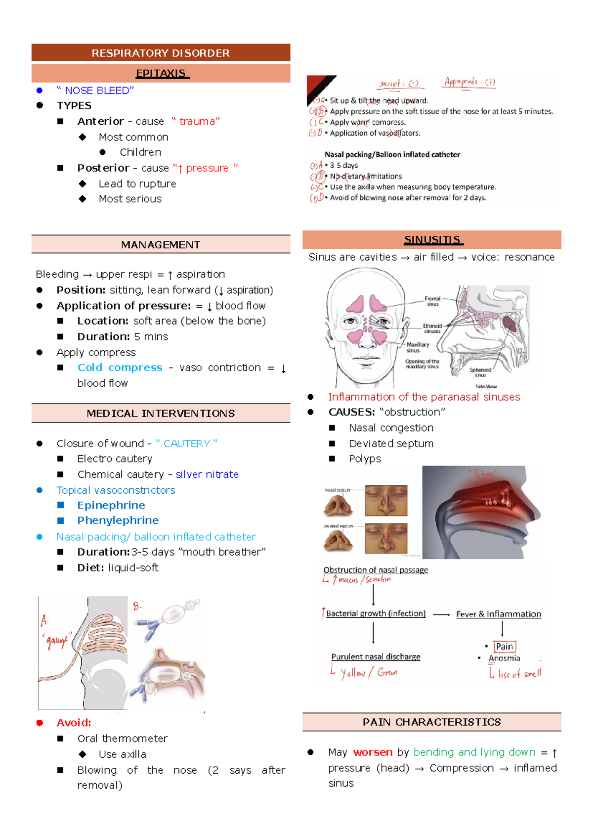 RF - Respiratory Disorder - RESPIRATORY DISORDER EPITAXIS “ NOSE BLEED” TYPES Anterior - cause ...