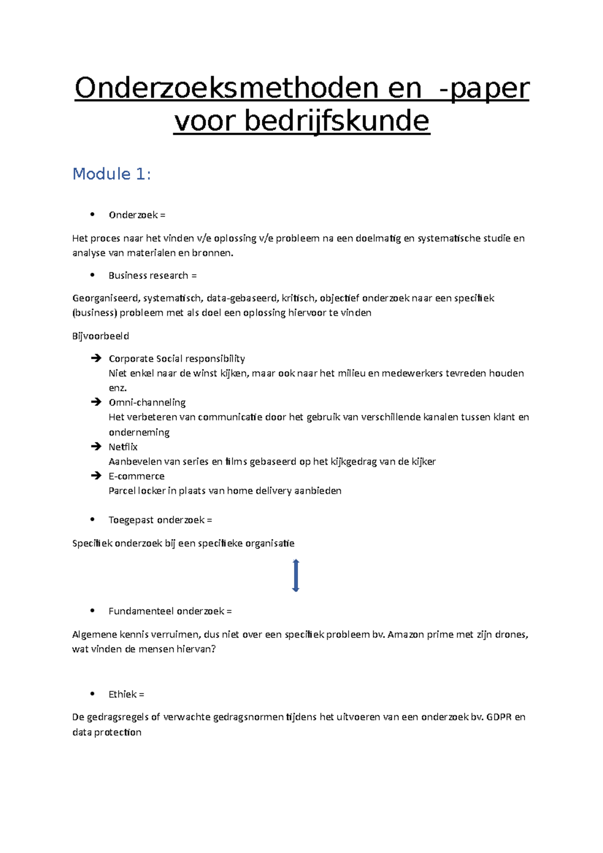 Onderzoeksmethoden en -paper voor Bedrijfskunde - Onderzoeksmethoden en ...