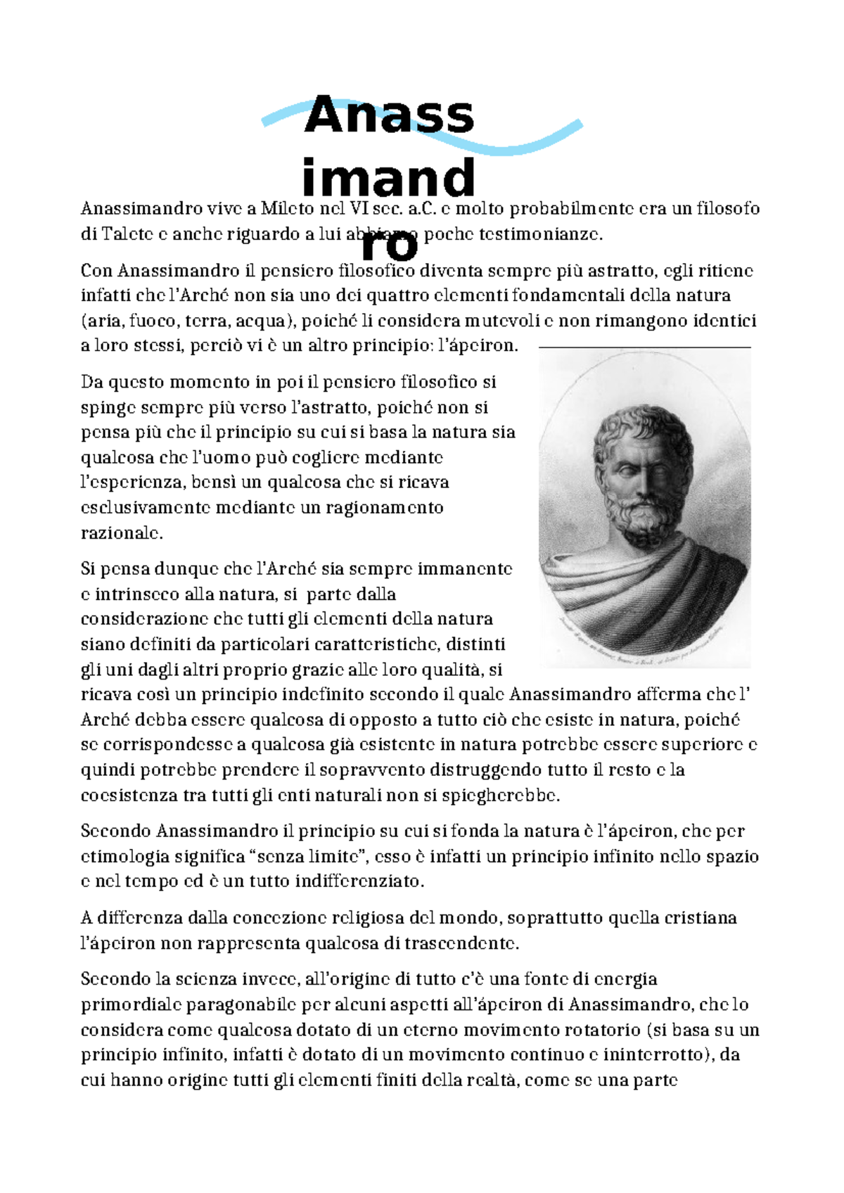 Anassimandro e Anassimene - Anassimandro vive a Mileto nel VI sec. a. e ...