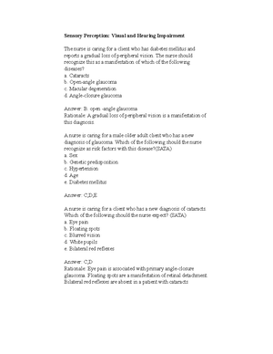 Practice - notes - Sensory Perception: Visual and Hearing Impairment ...