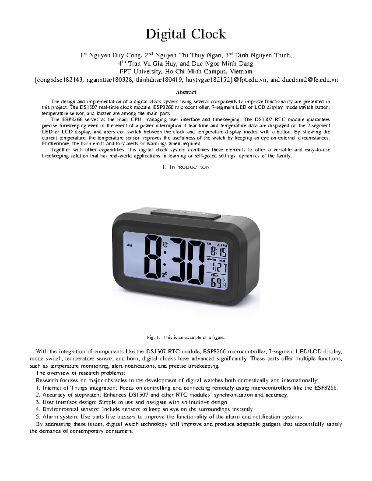 Digital Clock Project K18 Final Report Digital Clock 1 St Nguyen Duy Cong 2nd Nguyen Thi Thuy