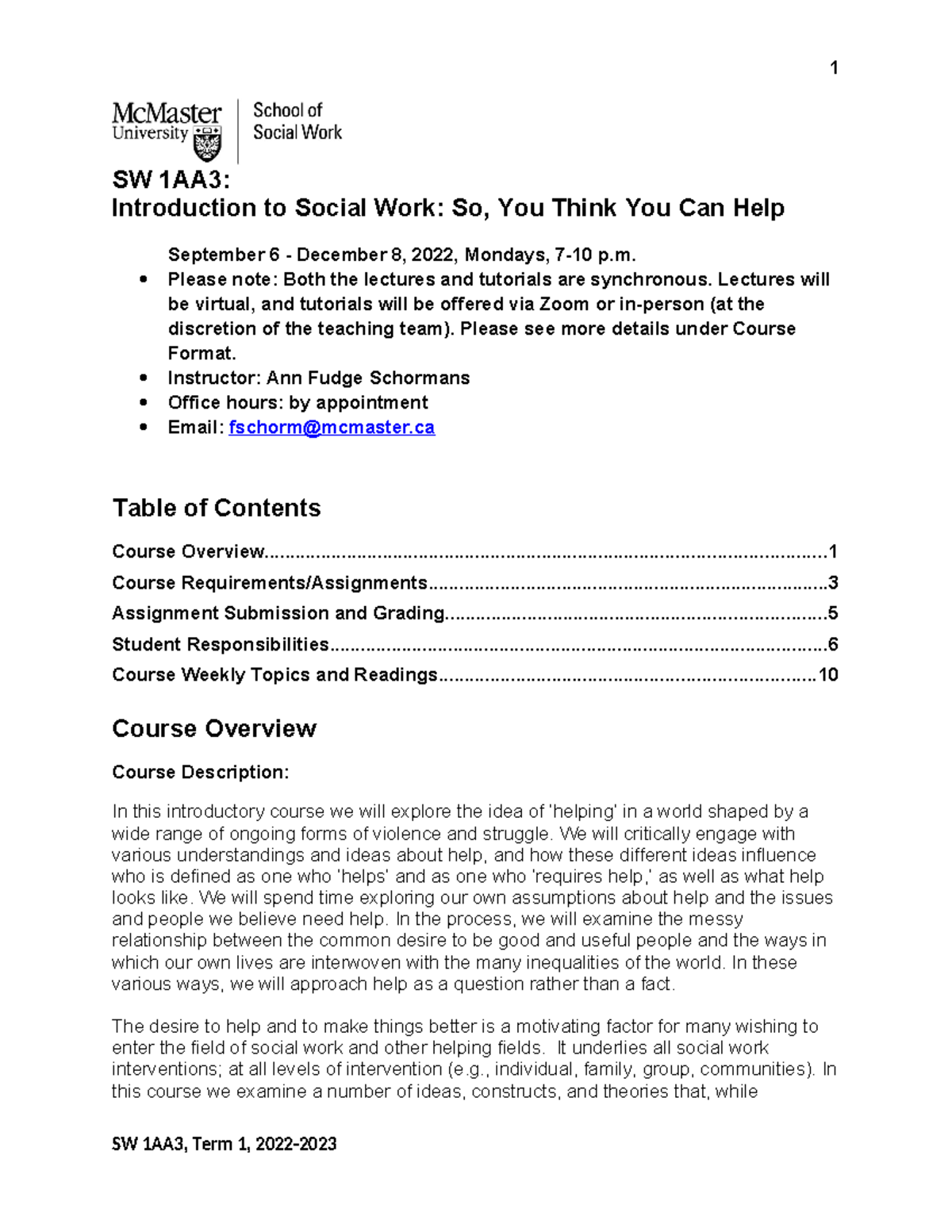 SW1AA3 - Term 1 AFS 2022 2023 final - SW 1AA3: Introduction to Social ...