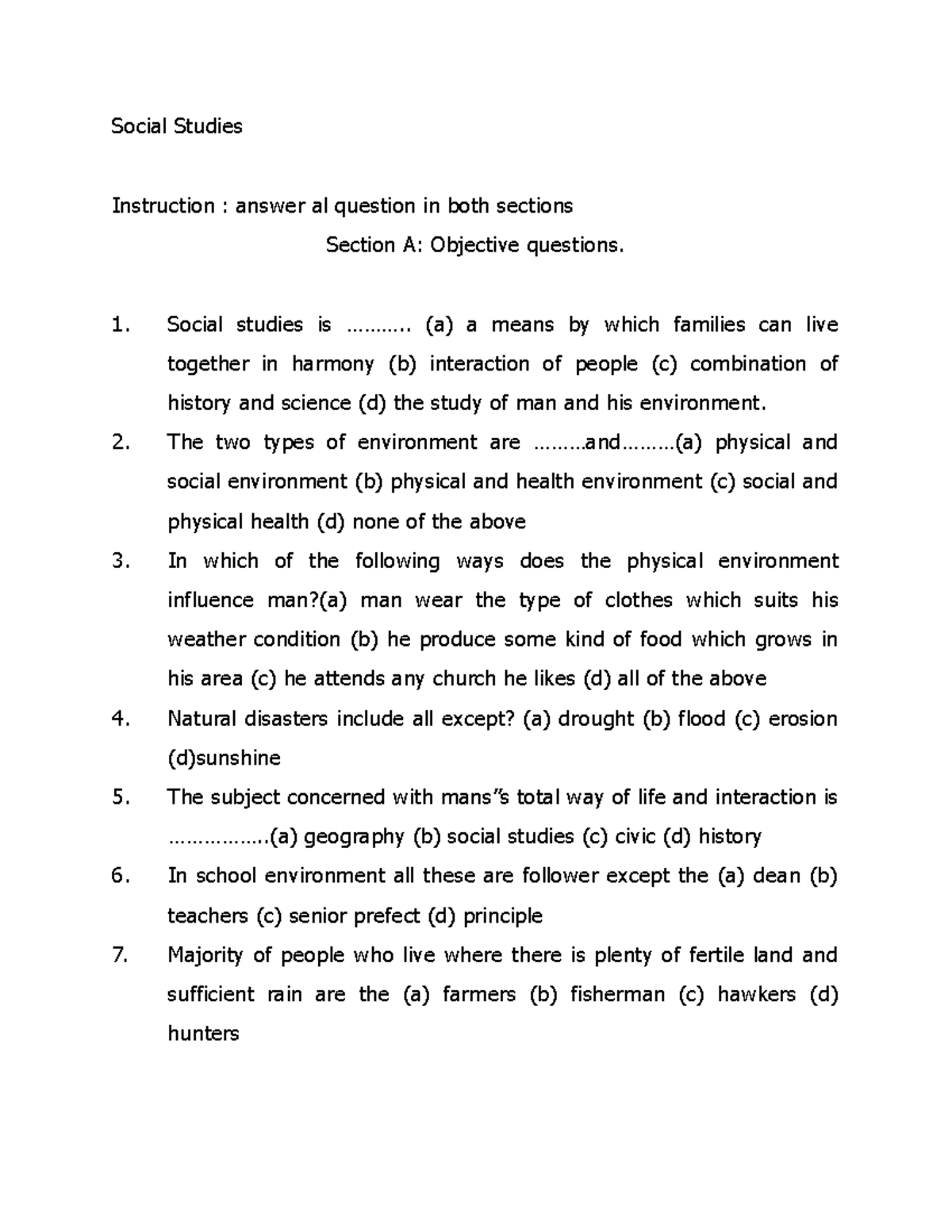 Social Studies - Social Studies Instruction : answer al question in ...