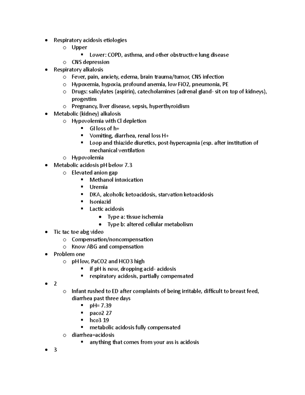 ABGs - ABG notes - Respiratory acidosis e o Upper § Lower: COPD, asthma ...