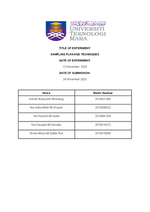 LAB 5 Attachment - food quality control lab report - Food Quality ...