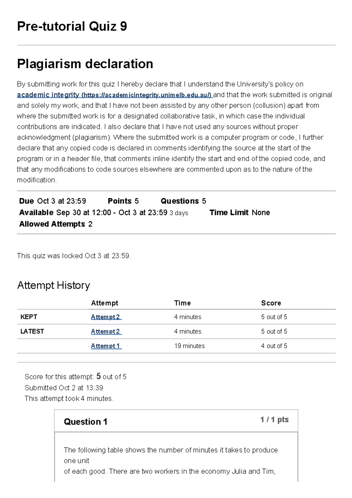 Pre-tutorial Quiz 9 answer 2021 sem2 - Pre-tutorial Quiz 9 Plagiarism declaration By submitting ...