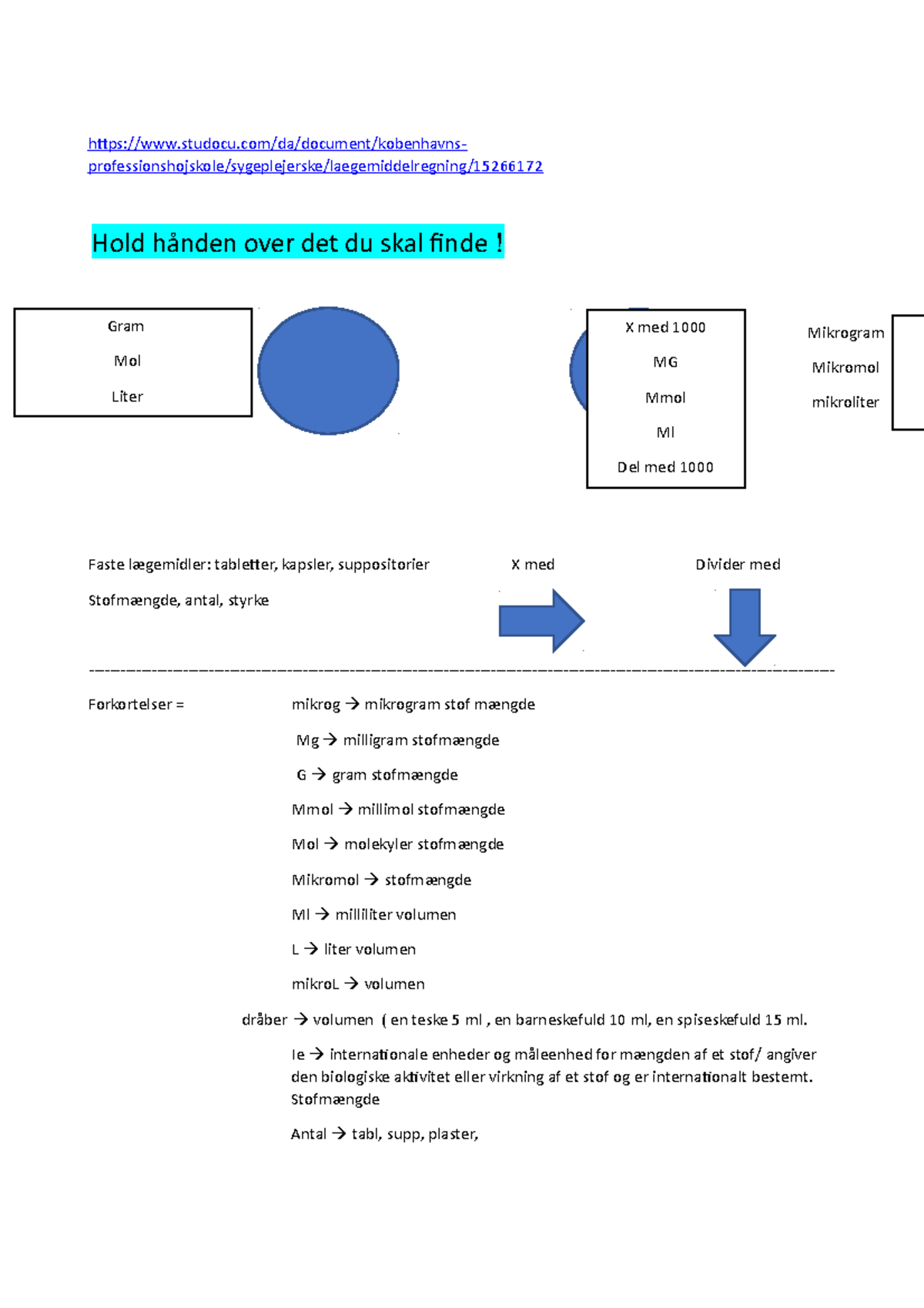 Medicin udregninger - studocu/da/document/kobenhavns- - Studocu
