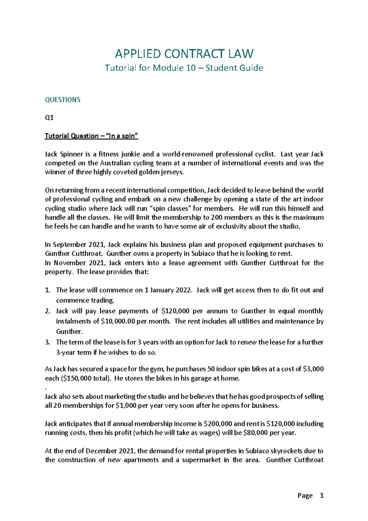 Module 10 - Tutorial - 2022 - Student Guide - Page 1 APPLIED CONTRACT LAW Tutorial for Module 10 ...