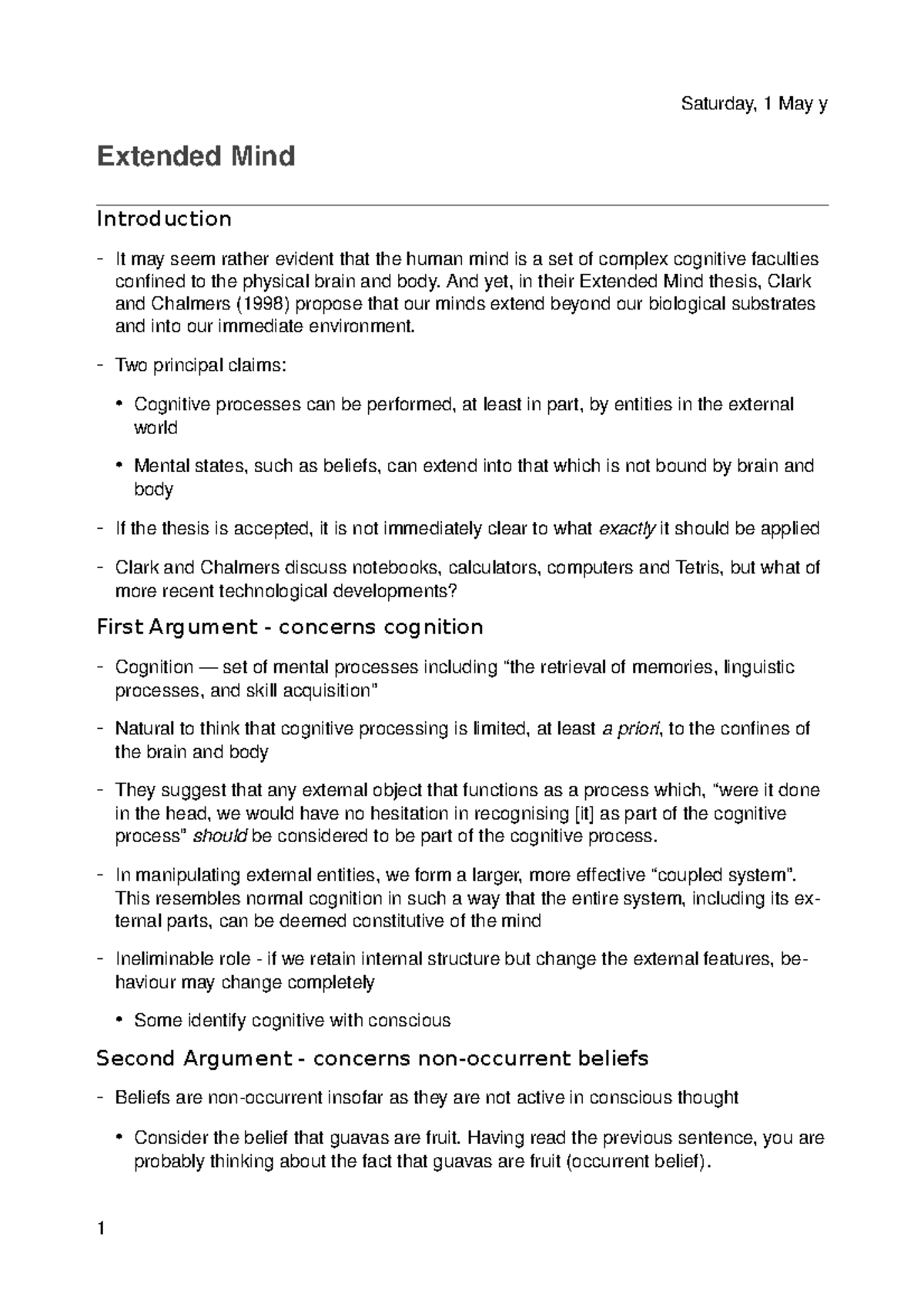 Extended Mind Revision - Friday, 30 August y Extended Mind Introduction ...