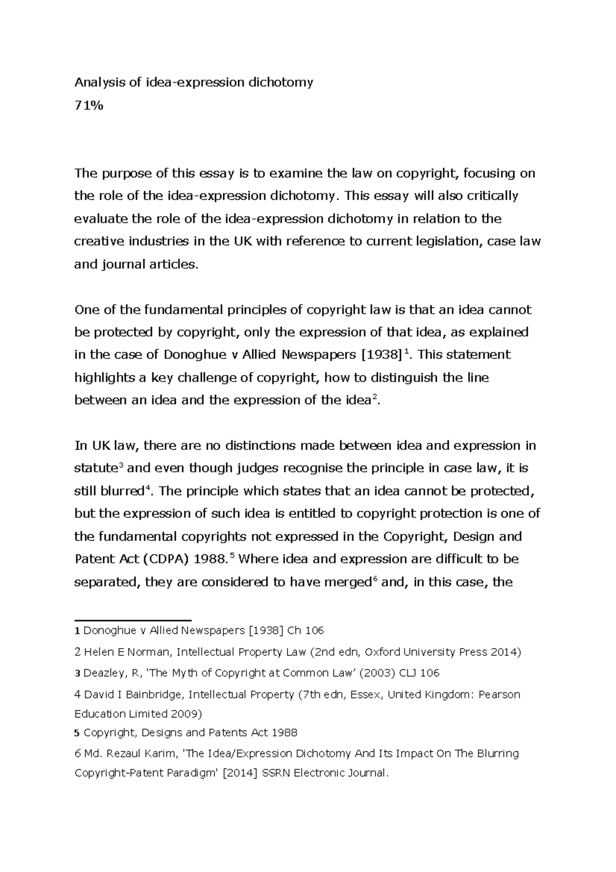 Analysis of idea-expression dichotomy - This essay will also critically ...