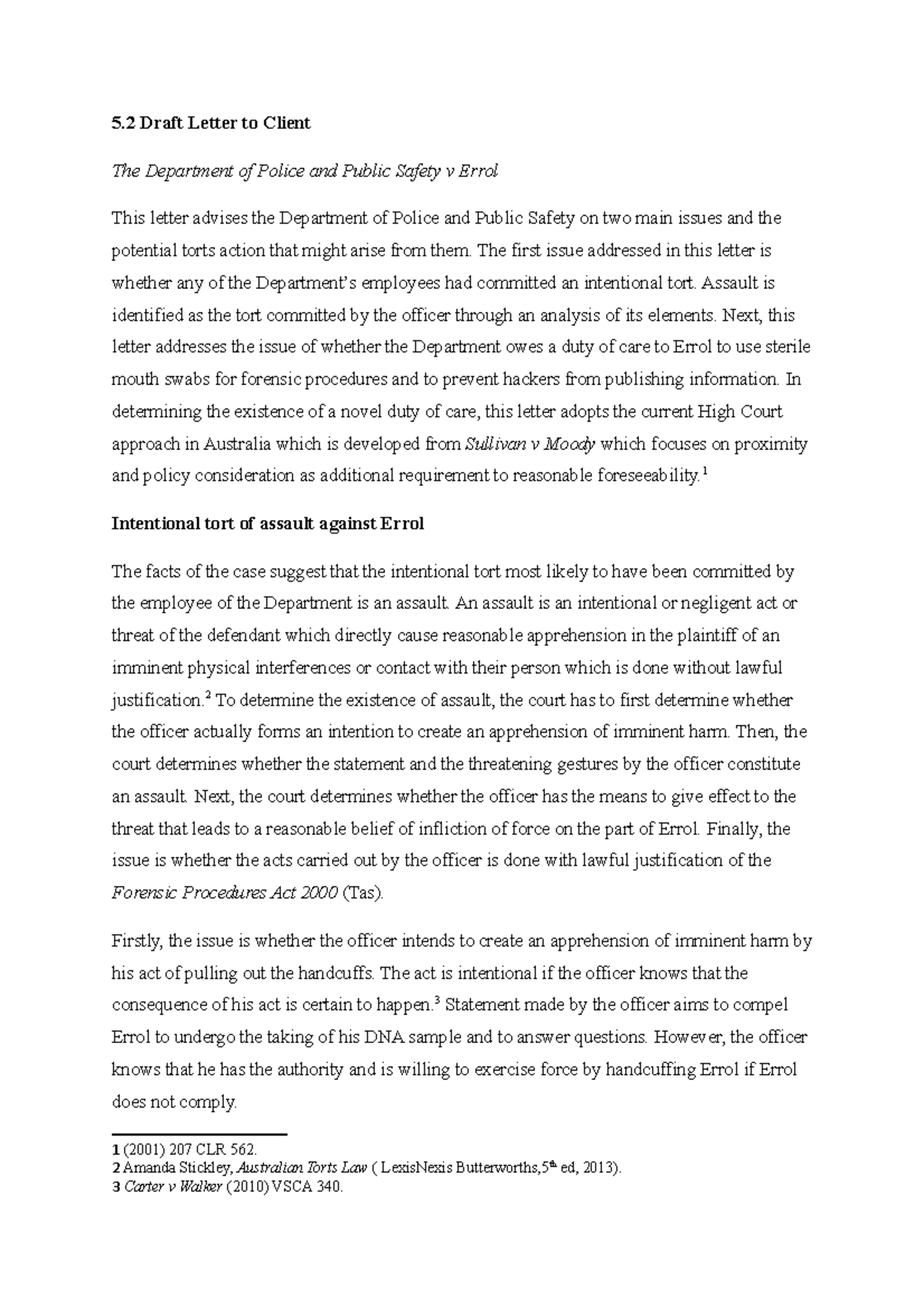 Draft Letter to Client - The first issue addressed in this letter is ...