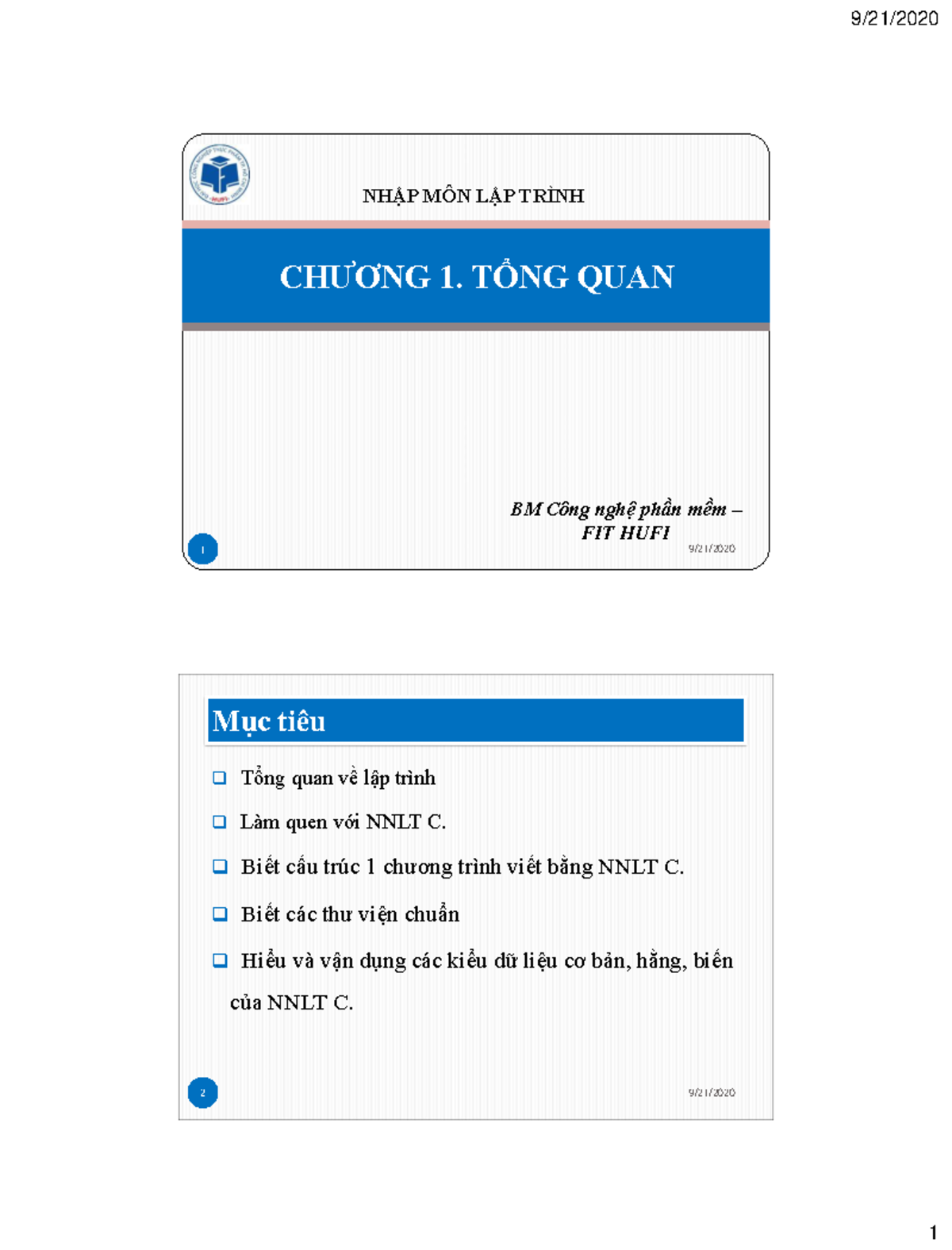 Chuong 1 TONG-QUAN-VE-LAP- Trinh - NHẬP MÔN LẬP TRÌNH CHƯƠNG 1. TỔNG QUAN BM Công nghệ phần mềm ...